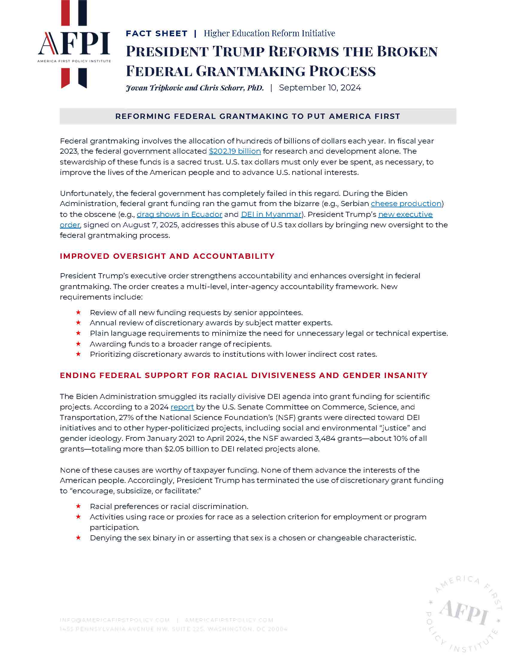 President Trump Reforms the Broken Federal Grantmaking Process | Fact Sheet | Education